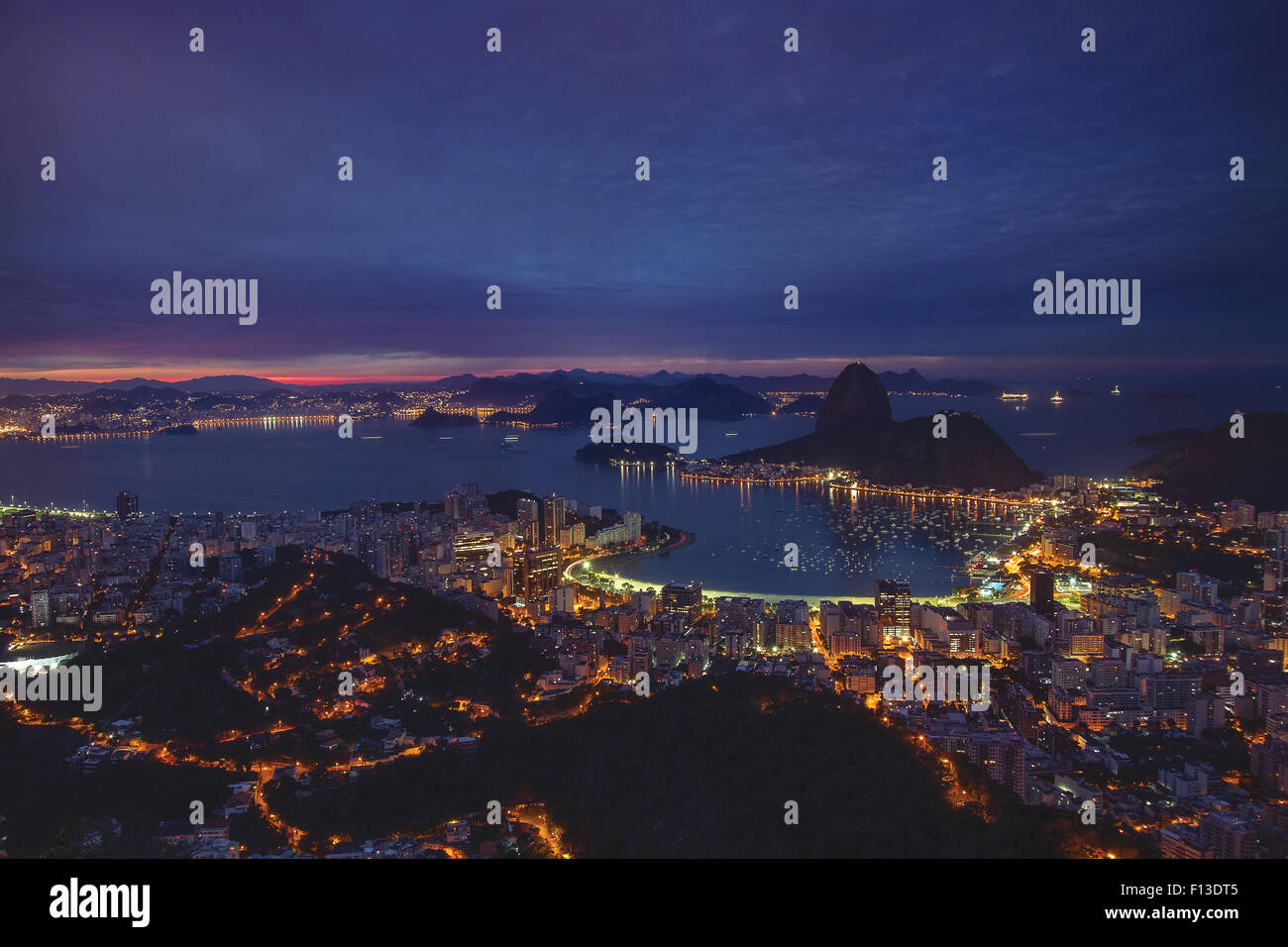 Sugarloaf Mountain and Botafogo Bay at sunset, Rio de Janeiro, Brazil ...