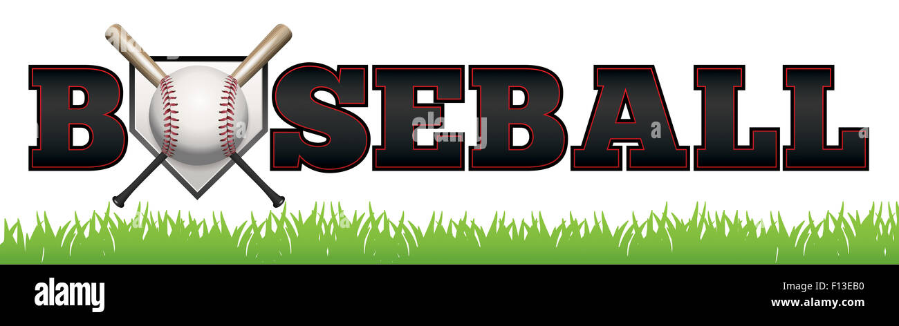 The word BASEBALL written out in letters and bat, ball, and homeplate ...