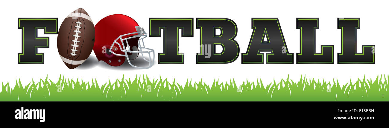 The word FOOTBALL written in letters, a football, and helmet ...