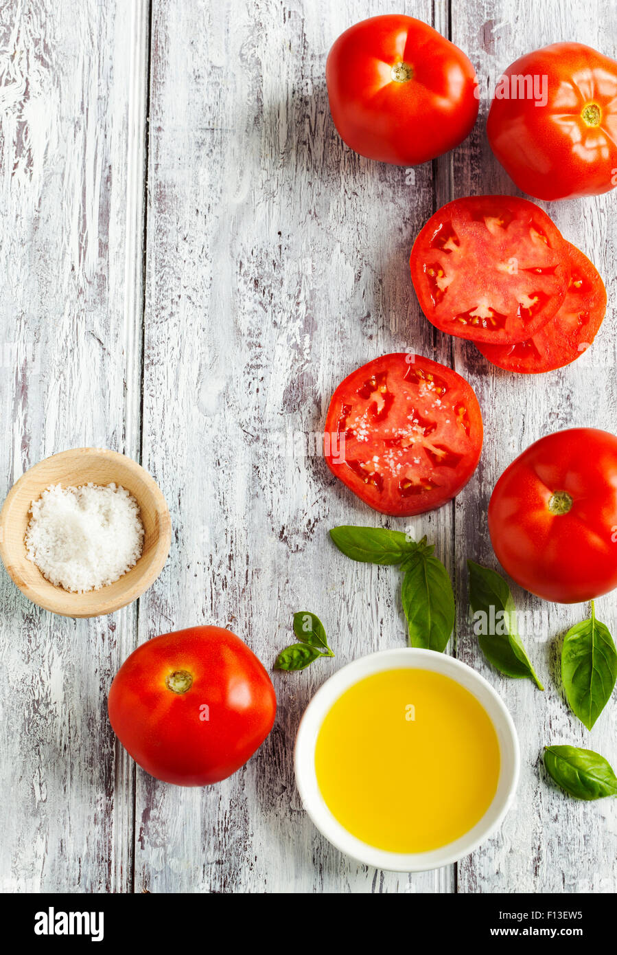 Fresh basil tomatoes salt hi-res stock photography and images - Alamy
