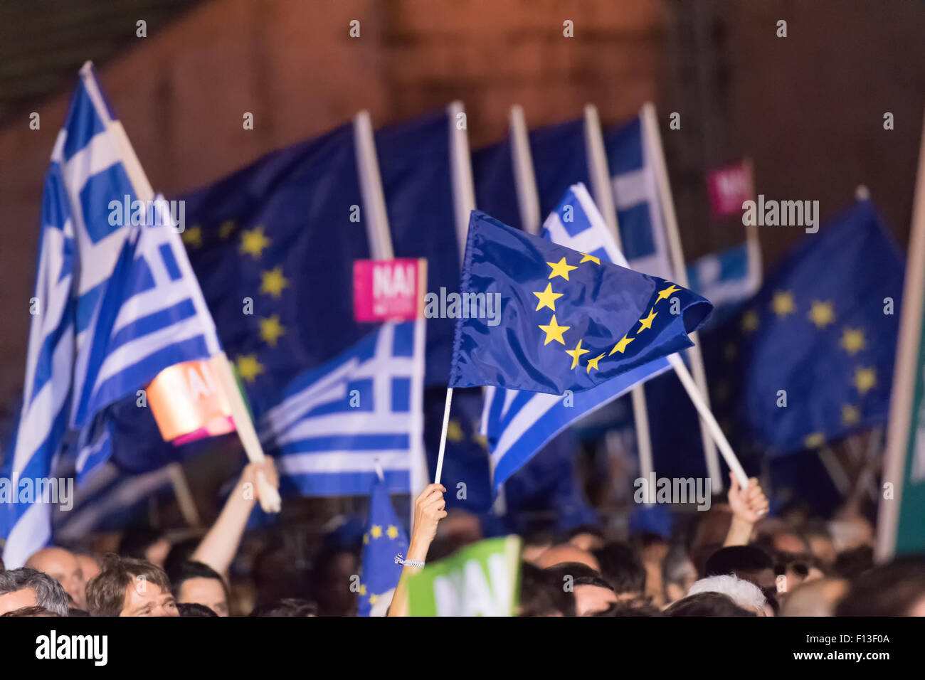 Athens, Greece, 3 July 2015. The mayor of Athens, Greek celebrities and ...