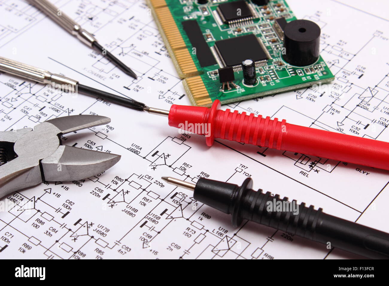 Printed circuit board with electrical components, precision tools and ...