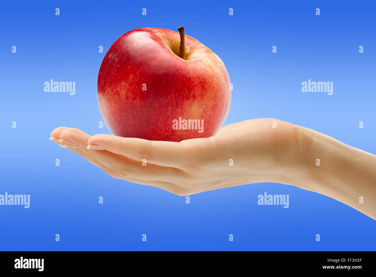 Female hand in closeup holding red apple Stock Photo - Alamy