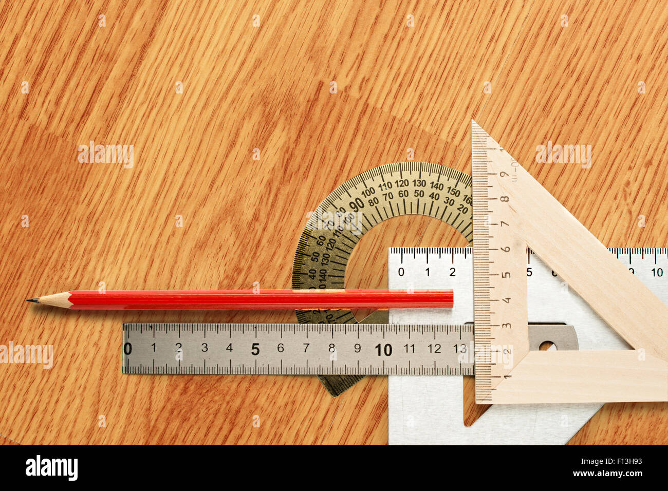 Drafting wooden and steel tools with pencil Stock Photo - Alamy