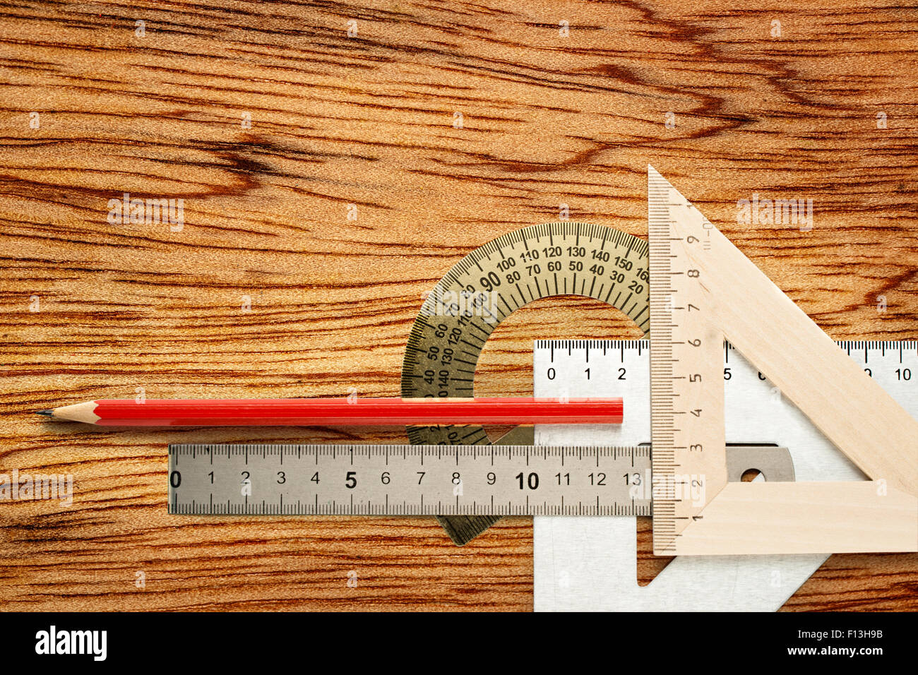 Drafting wooden and steel tools with pencil Stock Photo - Alamy