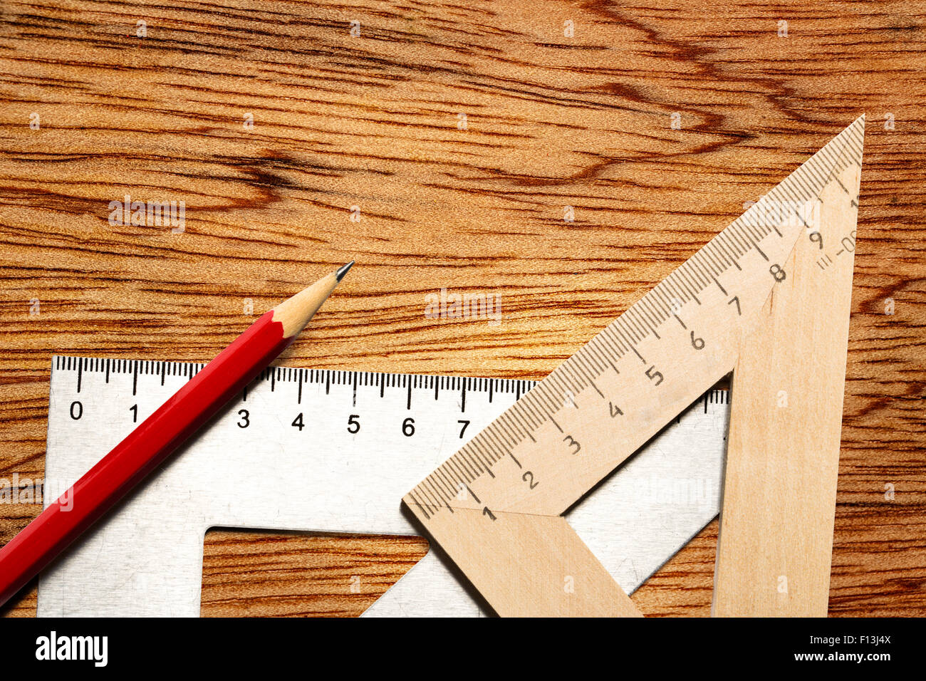 Drafting wooden and steel tools with pencil Stock Photo - Alamy