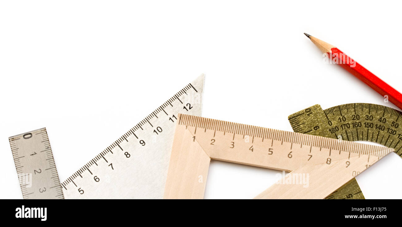 Drafting tools with red pencil in closeup Stock Photo - Alamy