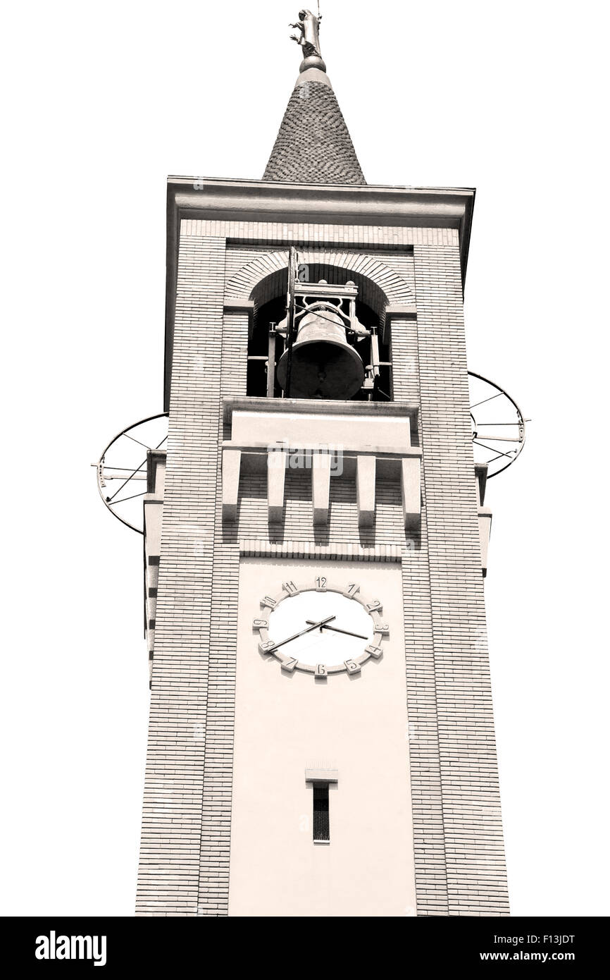 ancien clock tower in italy europe old stone and bell Stock Photo - Alamy