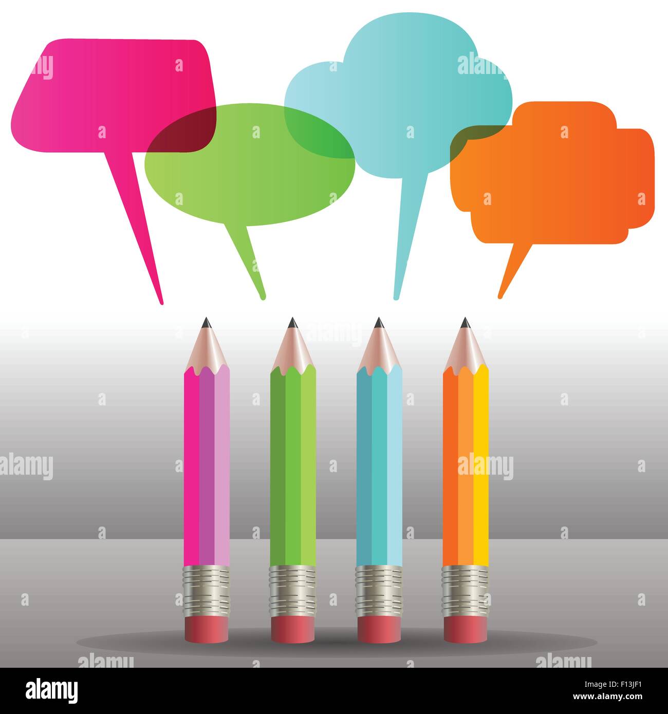 Colorful talking pencils concept on a gradient background Stock Vector ...