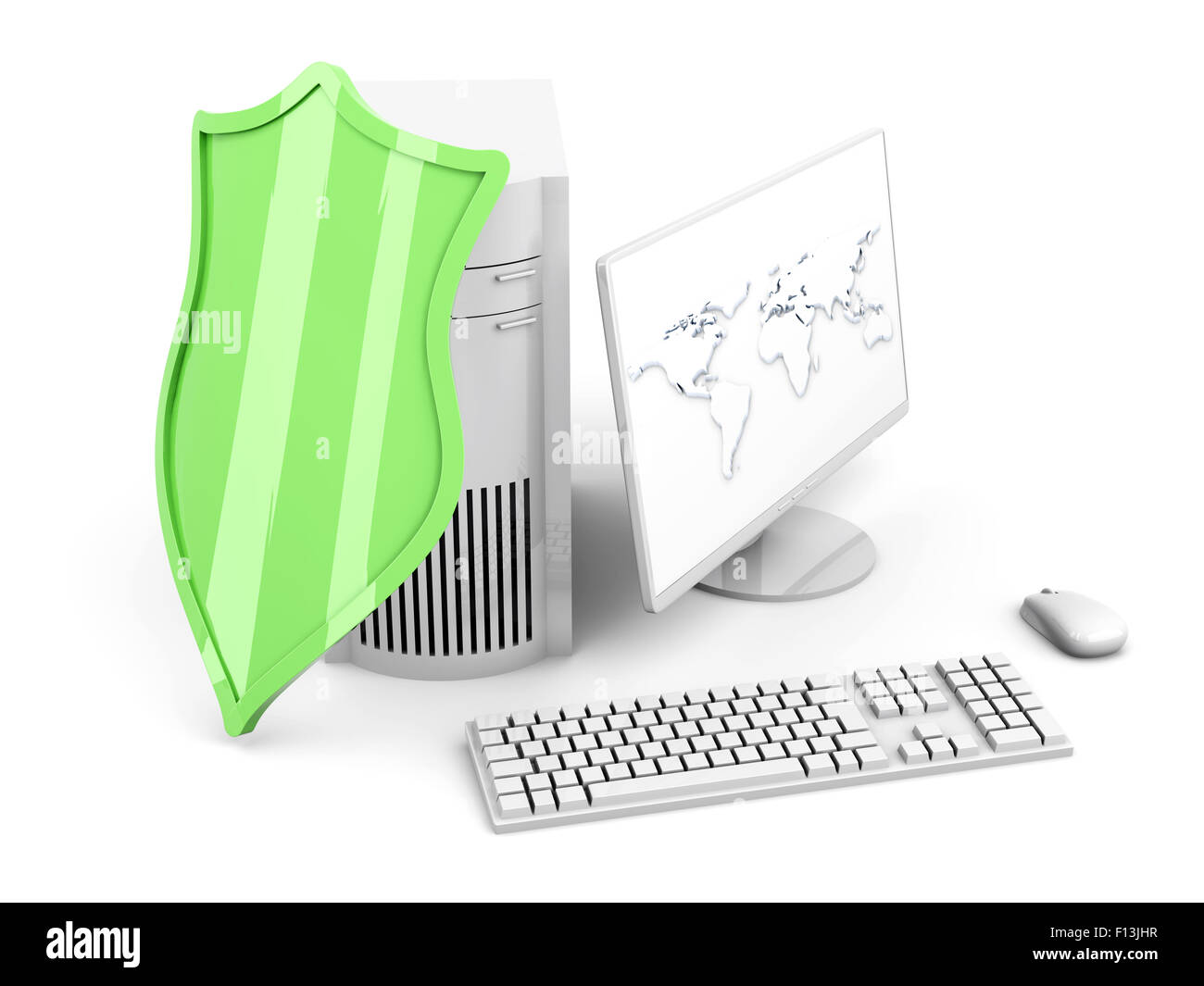 3D rendered Illustration of a shielded and protected desktop computer ...