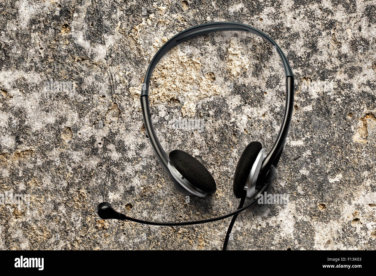 Black headset of headphones and microphone closeup Stock Photo - Alamy
