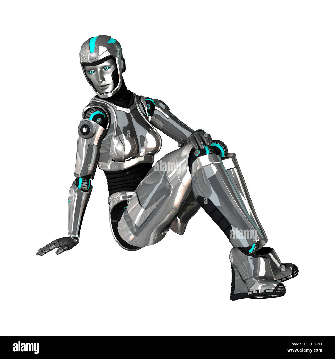 3D digital render of a female cyborg isolated on white background Stock ...