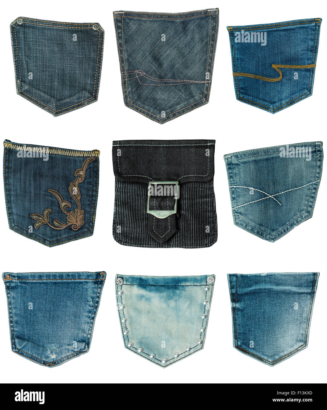 collection of different jeans pocket isolated on white background Stock ...