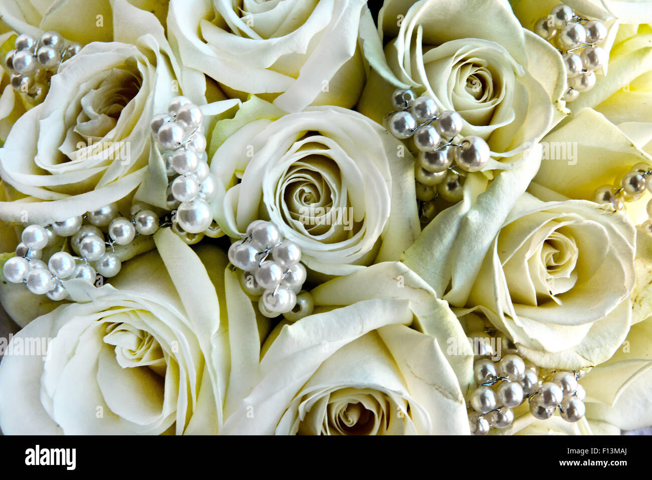 Wedding bouquet of cream roses and pearls, ready for the wedding ...