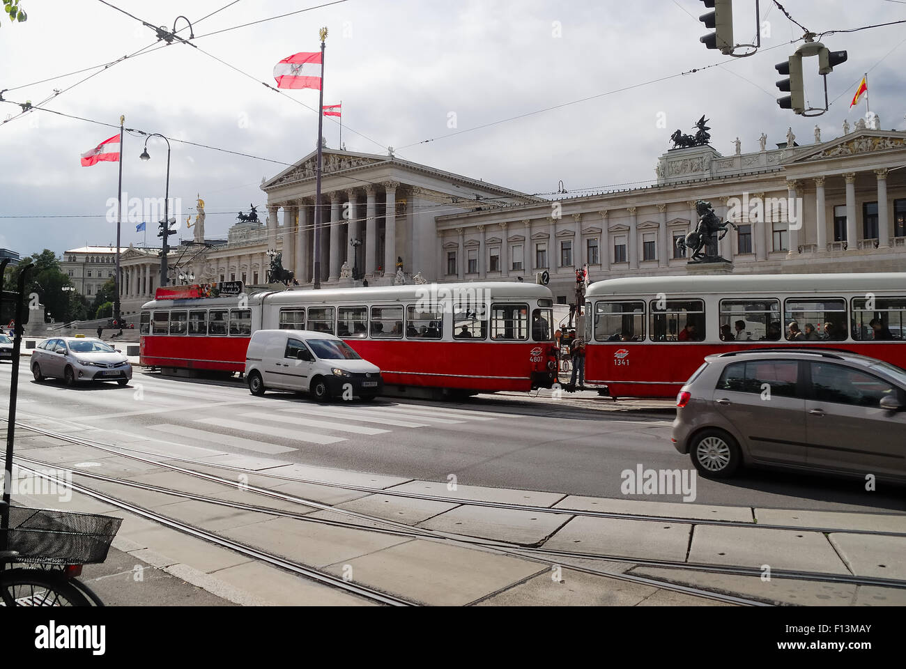 Vienna, Austria, the traffic in front of the Austrian Parliament ...