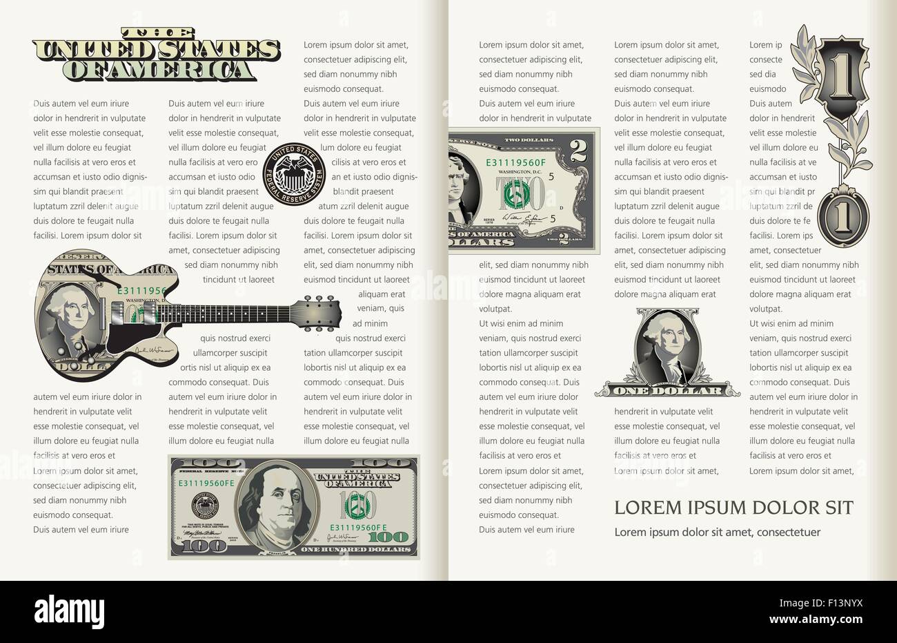 Tasteful, Two Page Spread, Money Themed Layout Template Stock Vector ...