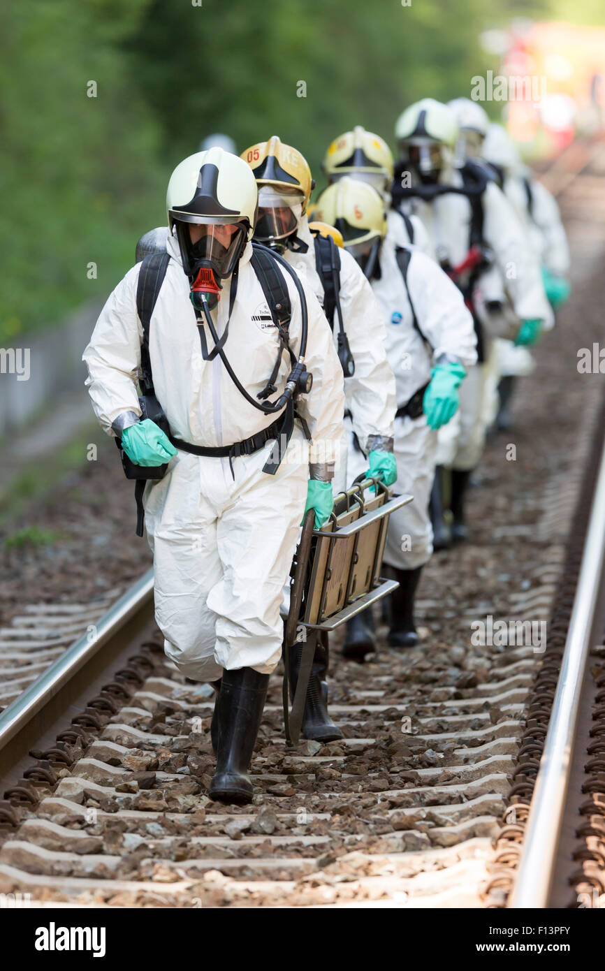 Sofia, Bulgaria - May 19, 2015: A team working with toxic acids and ...