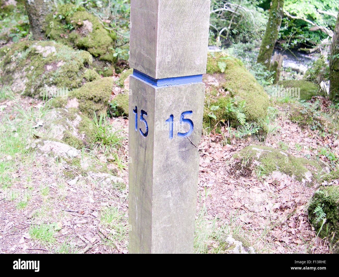 Numbered wooden signposts on trail Stock Photo - Alamy