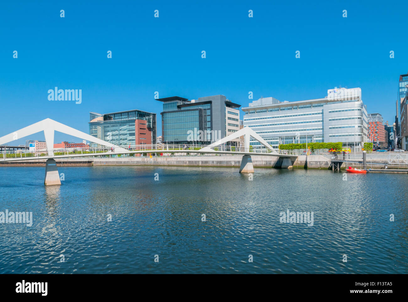 Modern buildings beside the River Clyde City of Glasgow with Tradeston ...