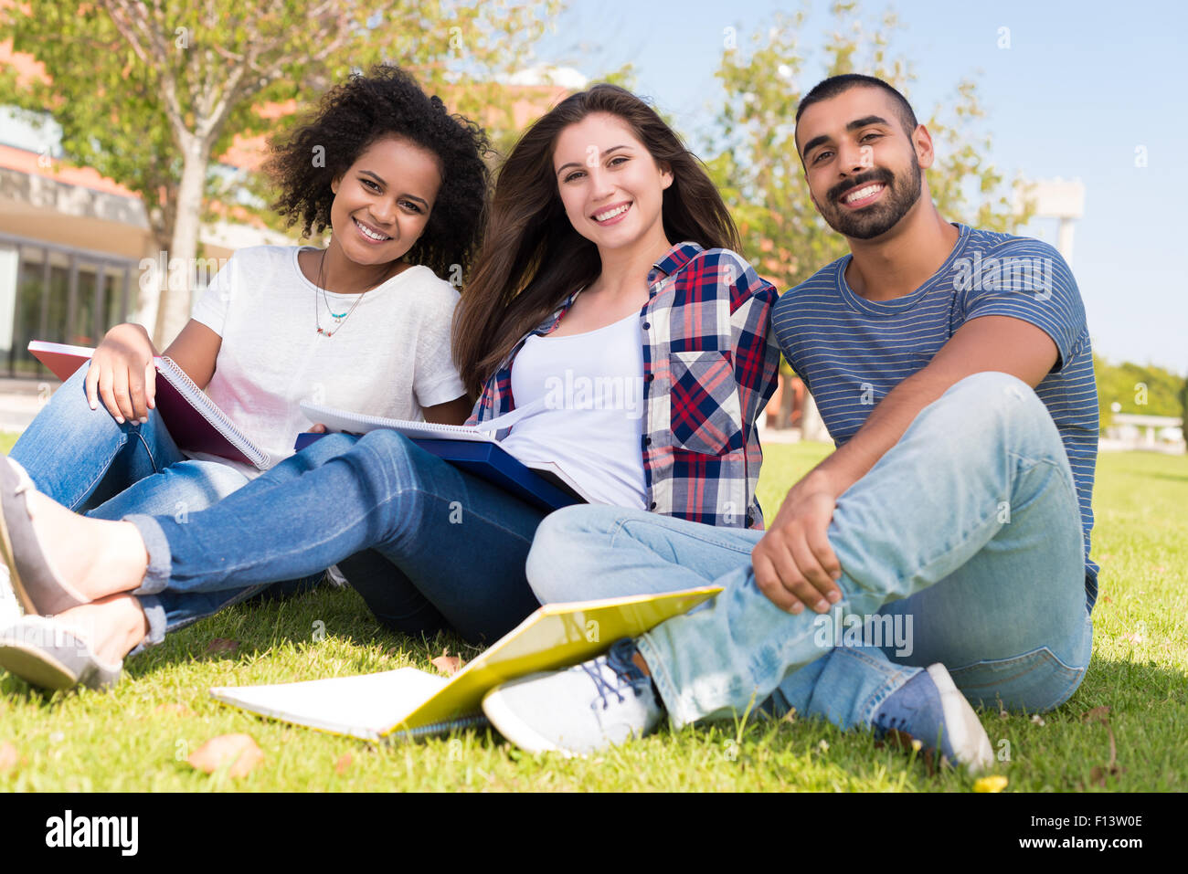 Students sitting on the grass at School Campus Stock Photo - Alamy