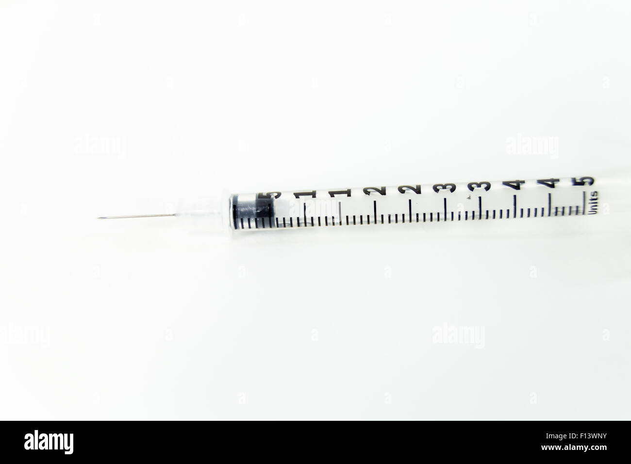 Syring with needle on white table Stock Photo - Alamy
