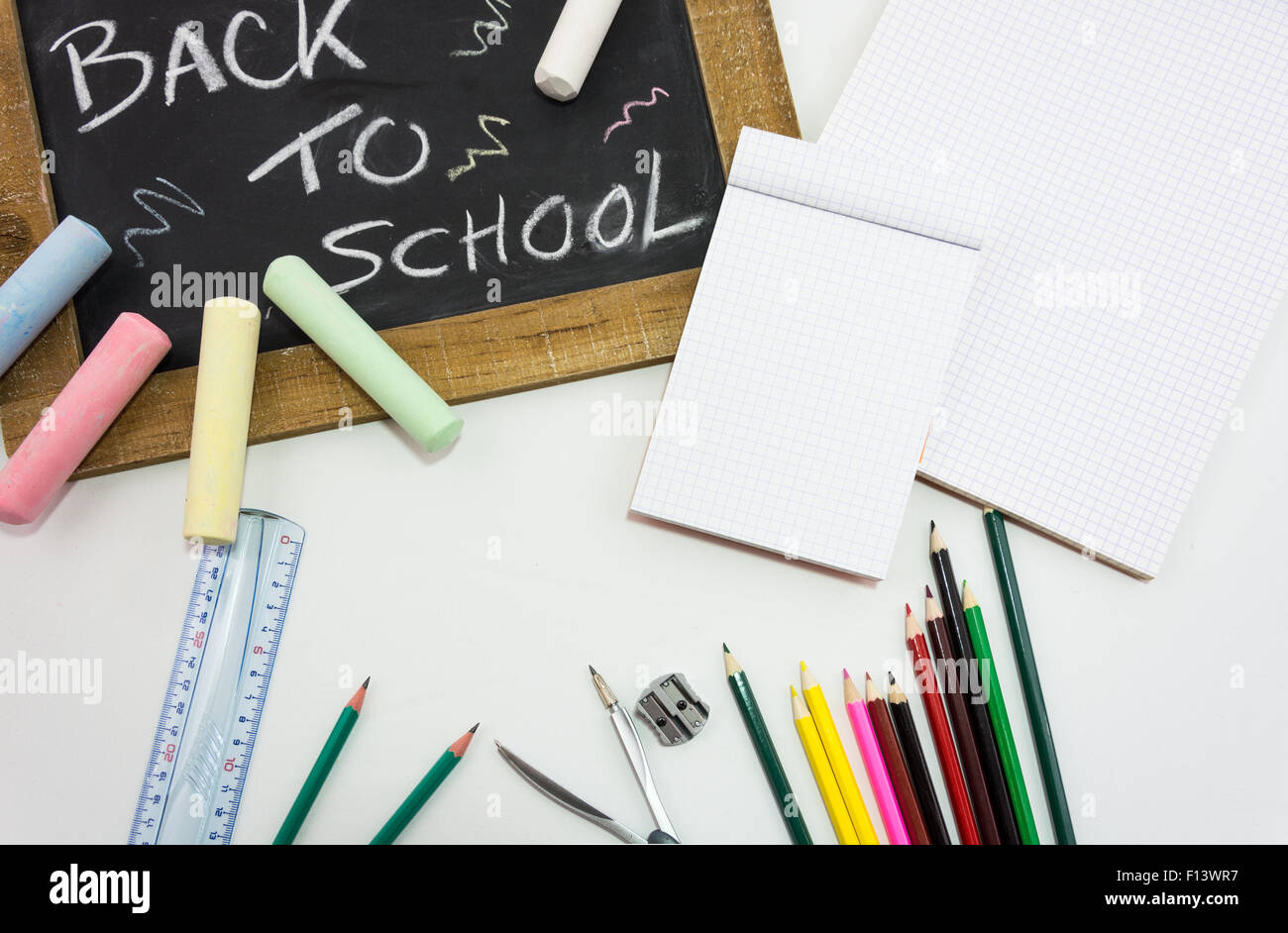objects on the school theme symbolizing the start of school Stock Photo ...