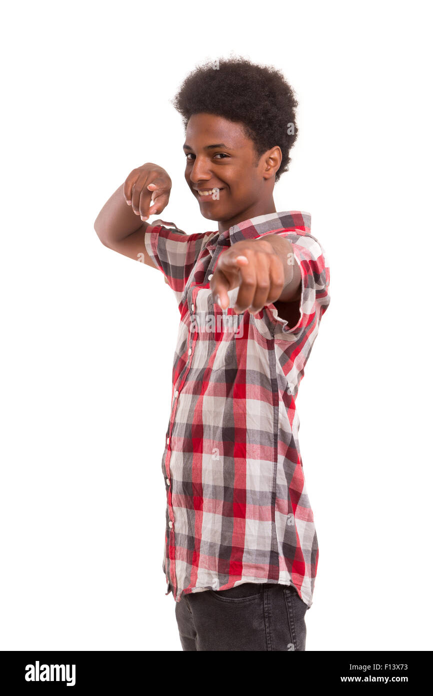 A casual young black Boy posing isolated Stock Photo - Alamy