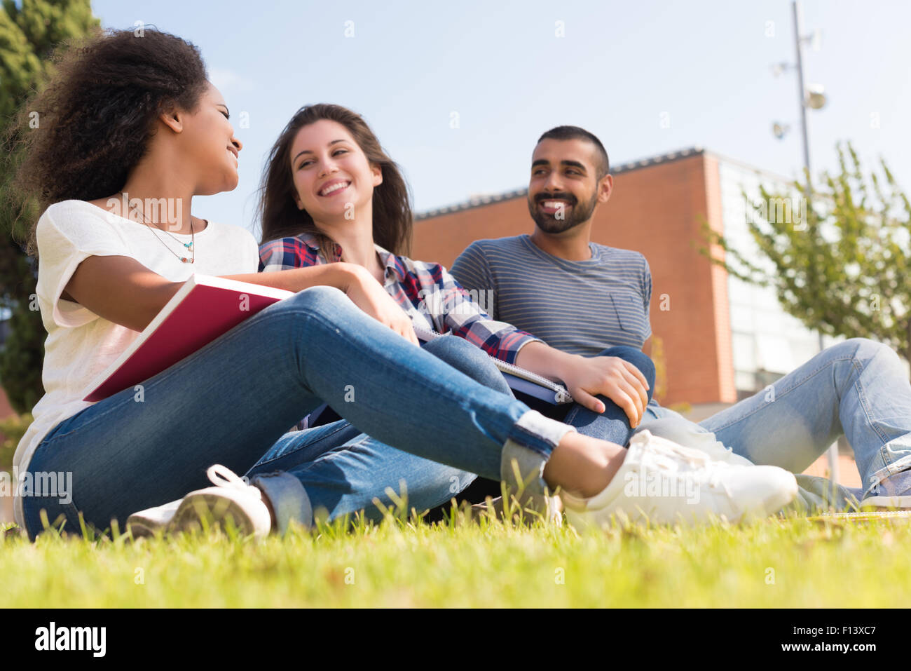 Students sitting on the grass at School Campus Stock Photo - Alamy