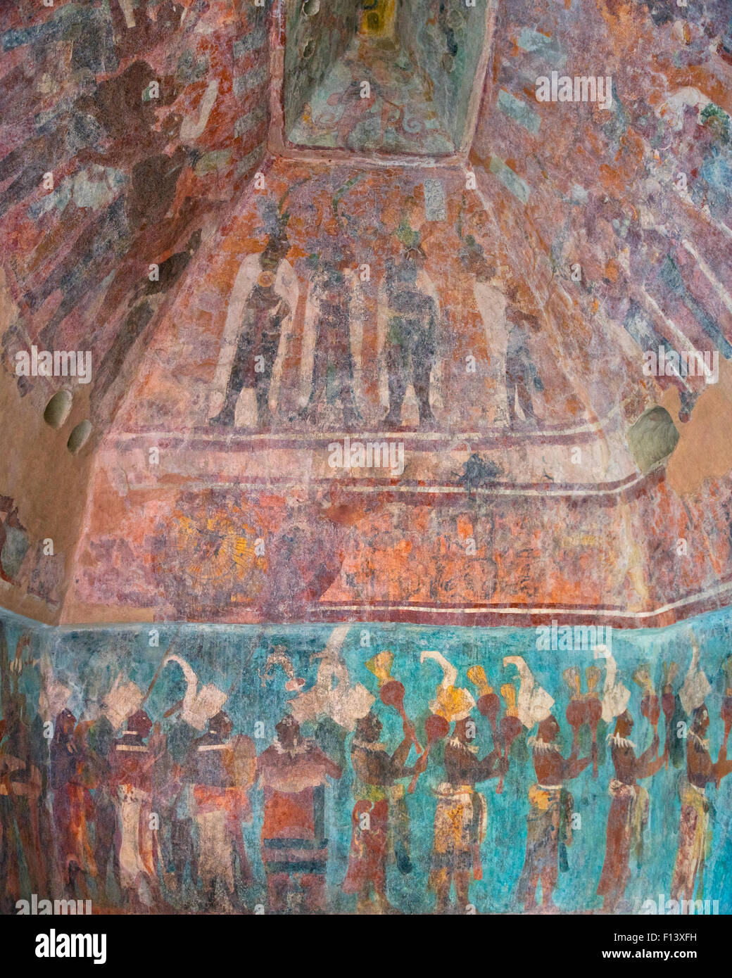 Murals in the Mayan ruins of Bonampak (aged 1200 years) depicting ...