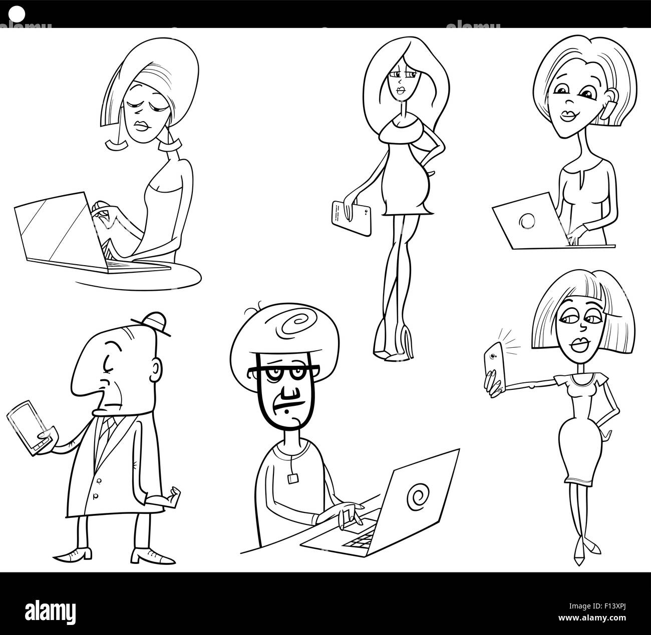 Cartoon Illustration Set of People with New Technology Electronic ...