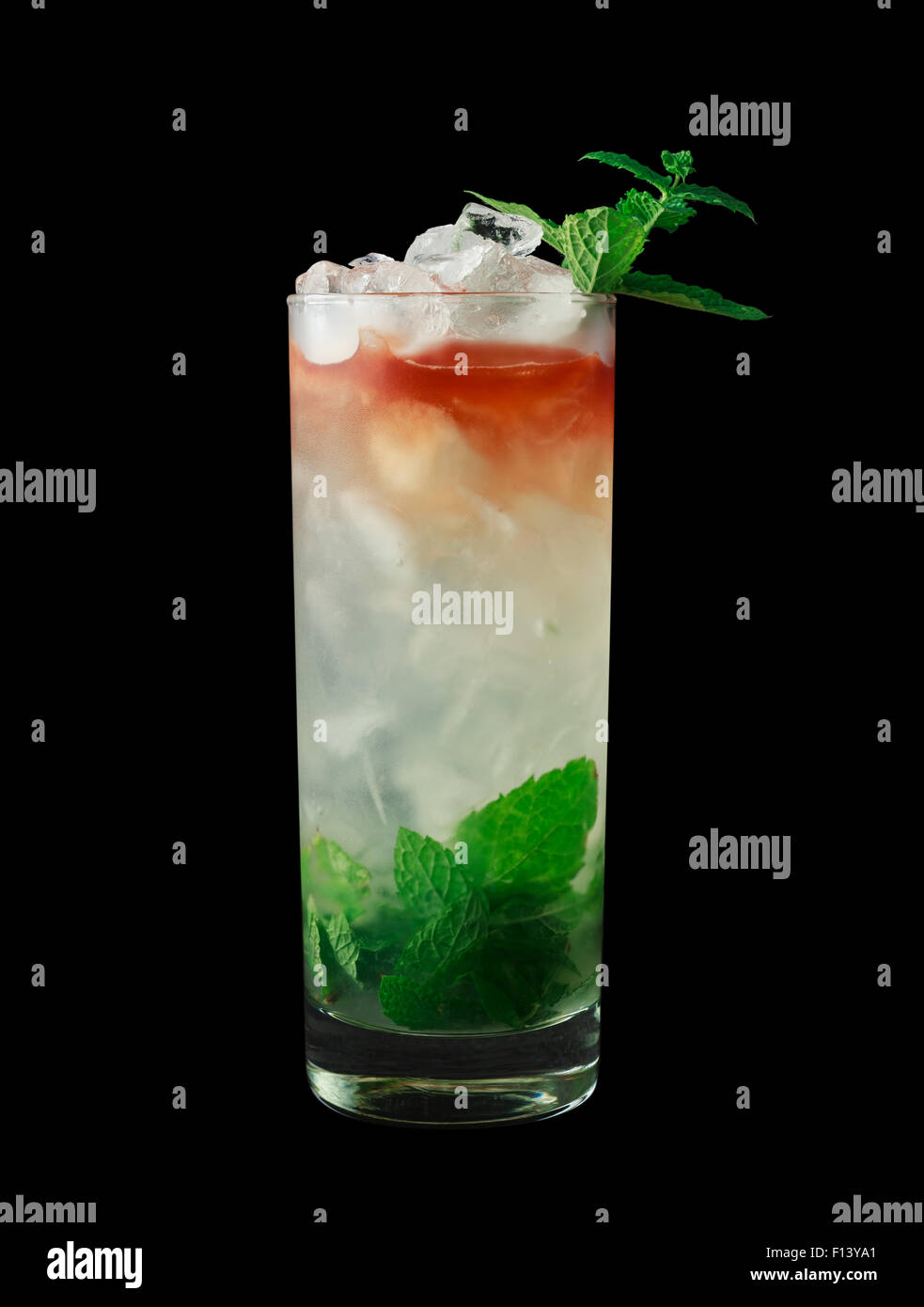 Queens Park Swizzle cocktail on black background Stock Photo - Alamy