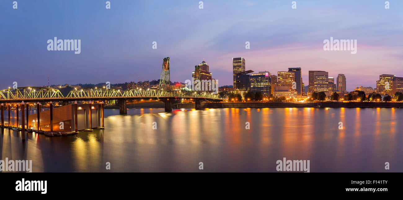 Portland Oregon Waterfront City Skyline with Hawthorne Bridge over ...