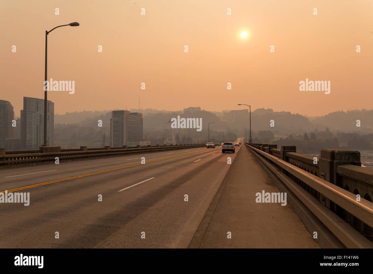 Afternoon Haze and air pollution on Ross Island Bridge in Portland ...