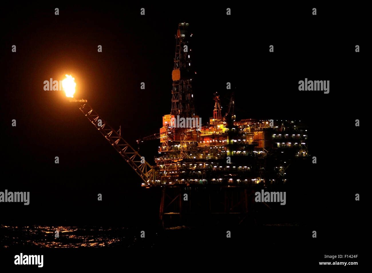 Eider platform at night, 60 miles northeast of Shetland, North Sea ...