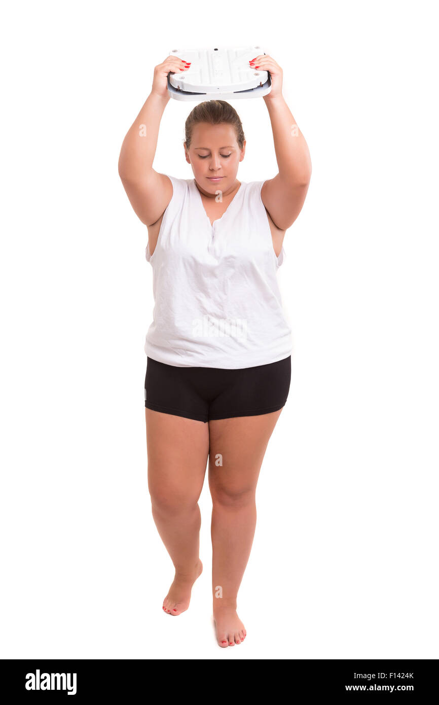 Fat woman very worried with her weight Stock Photo - Alamy