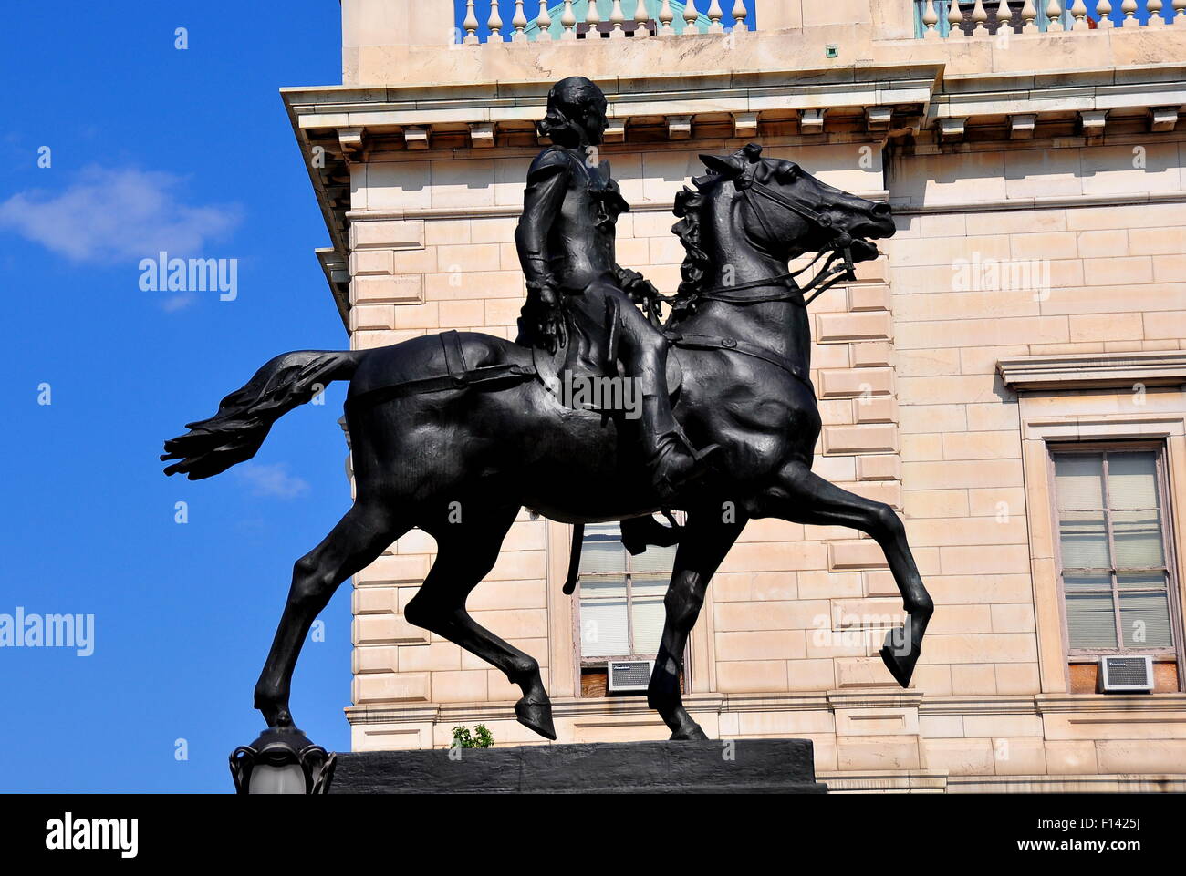 Baltimore, Maryland: Equestrian statue of the Marquis de Lafayette in ...