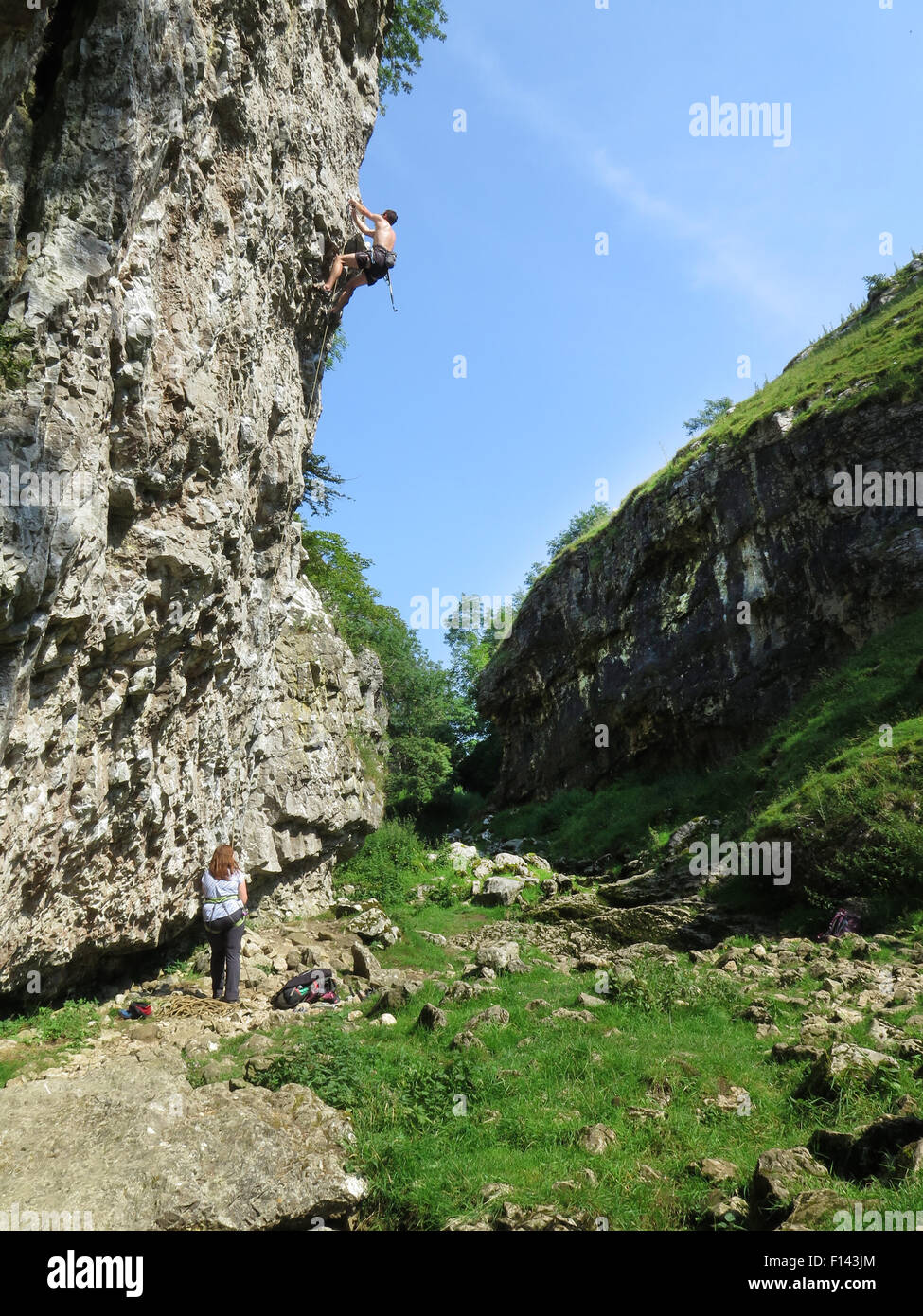 Rock climbers in Trollers Gill, Yorkshire Dales Stock Photo - Alamy