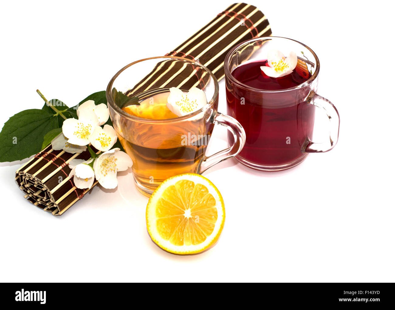 beautiful still life with yellow and red drinks Stock Photo - Alamy