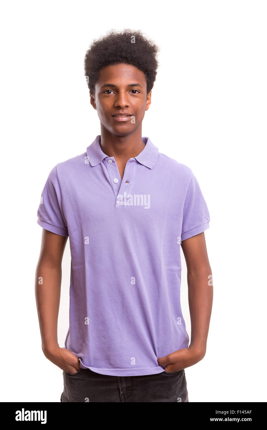 A casual young black Boy posing isolated Stock Photo - Alamy
