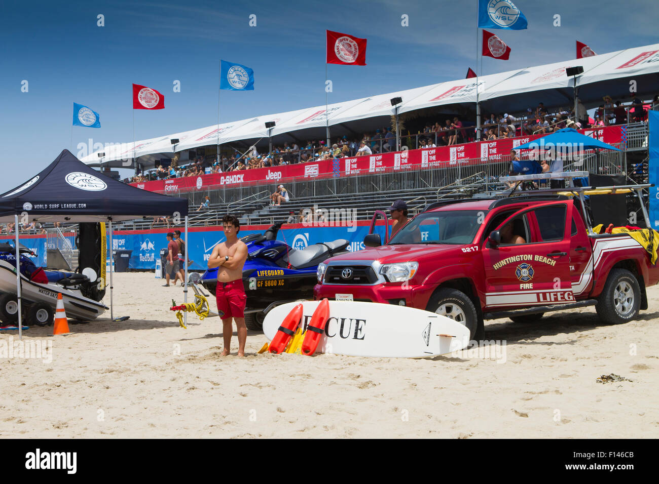 Huntington Beach Lifeguards on duty at the Vans US Open of Surfing 2015 ...