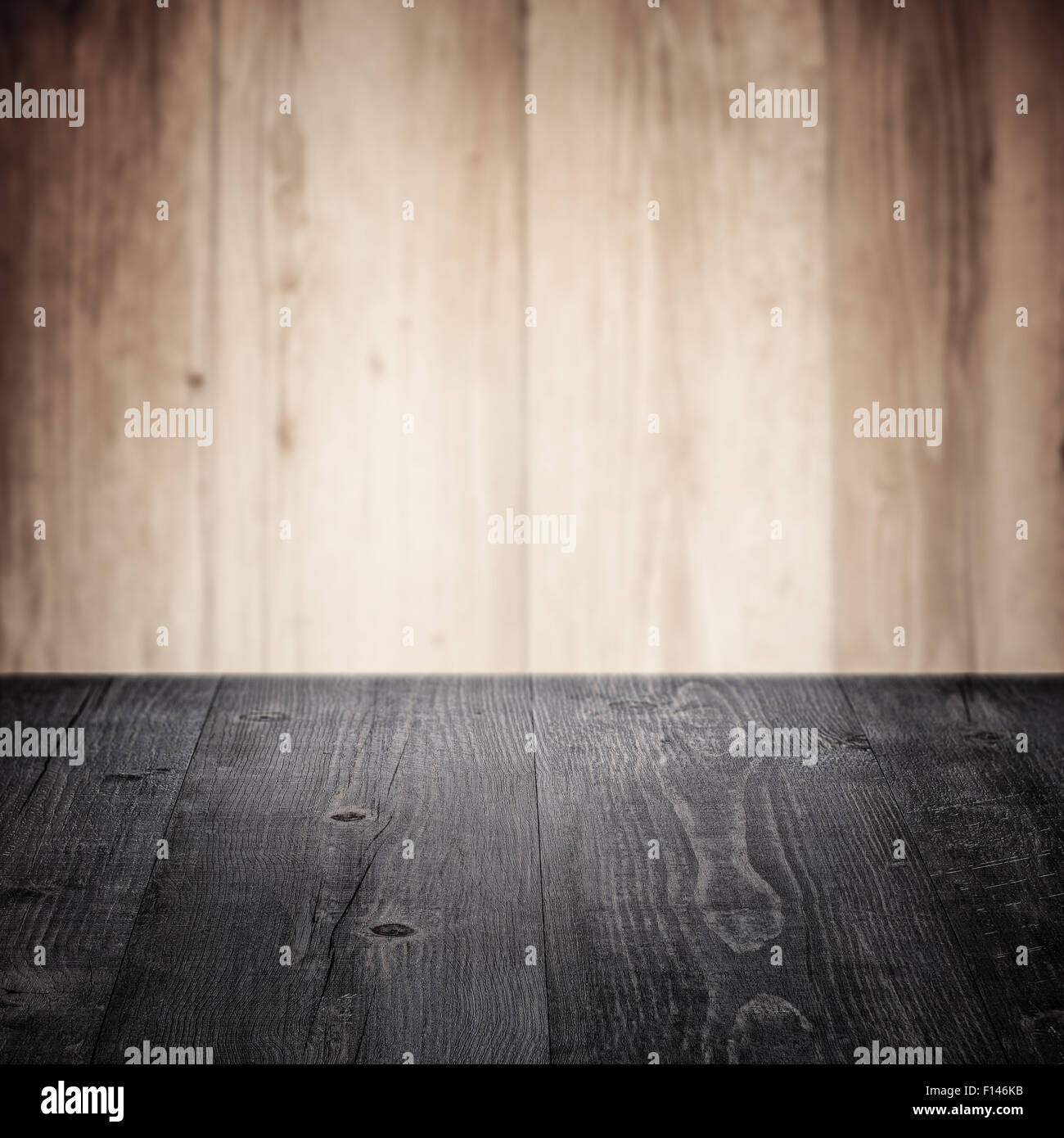 Wood background - table with wooden wall Stock Photo - Alamy