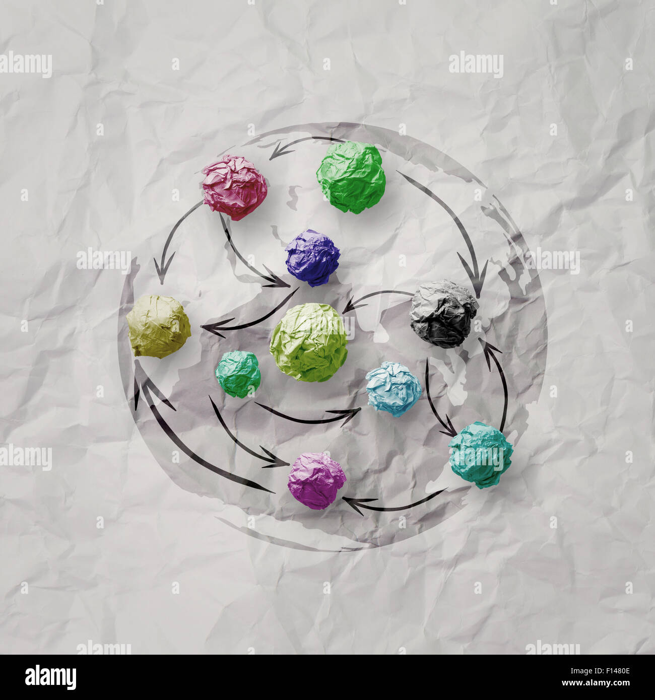 colors crumpled paper ball as social network structure on wrinkled ...