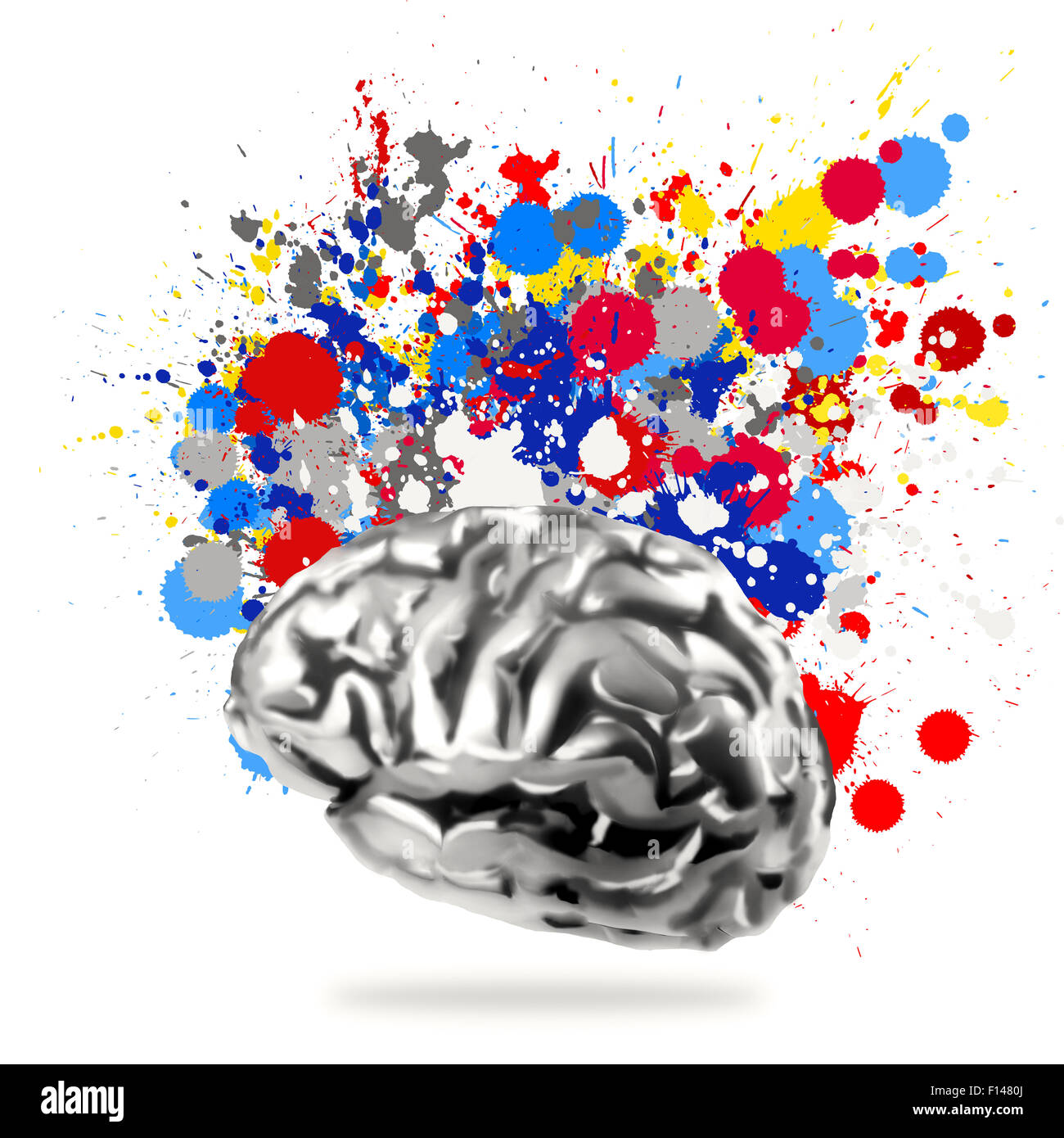 Creativity 3d metal human brain with splash colors background as ...