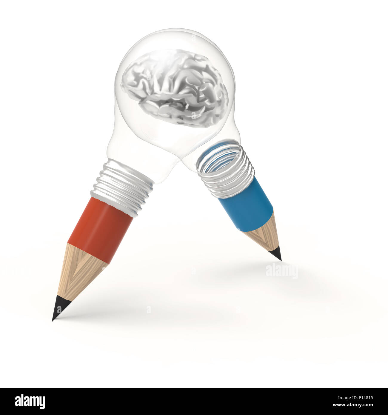 3d metal human brain inside pencil light bulb as concept Stock Photo - Alamy