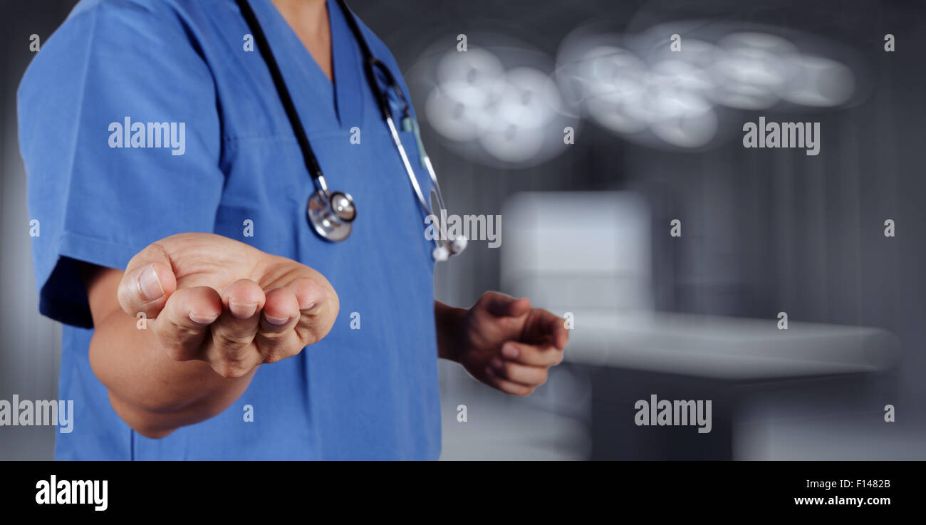 Medicine doctor hand working with modern computer interface as medical ...