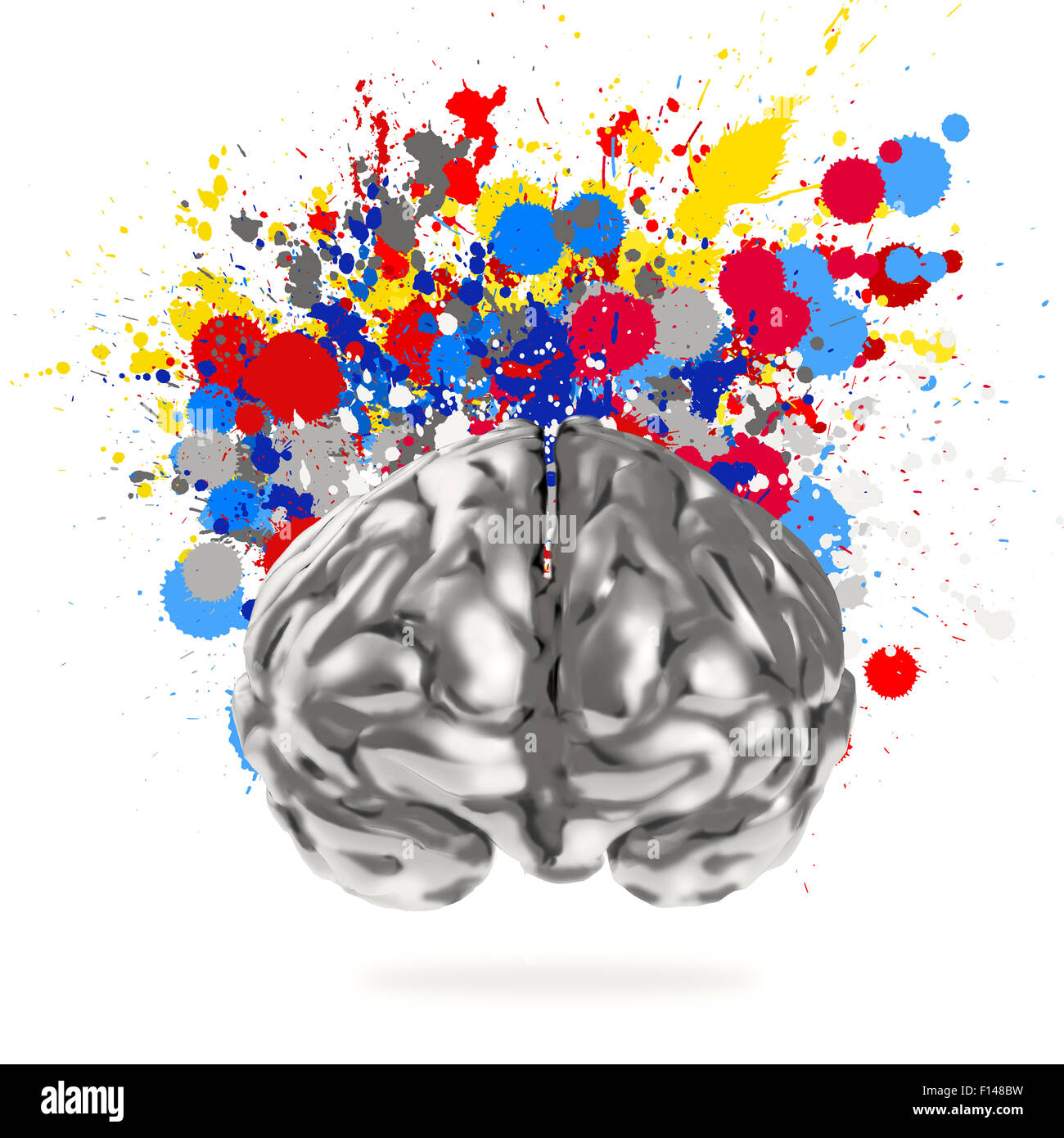 Creativity 3d metal human brain with splash colors background as ...