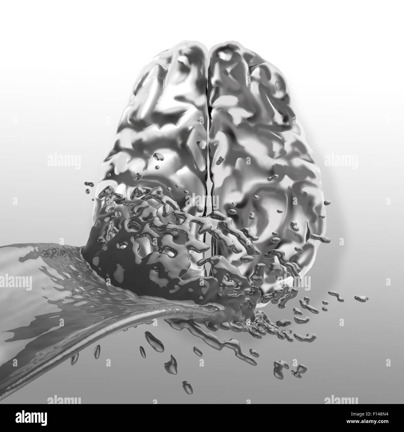 3d liquid metal splash on brain as concept Stock Photo - Alamy