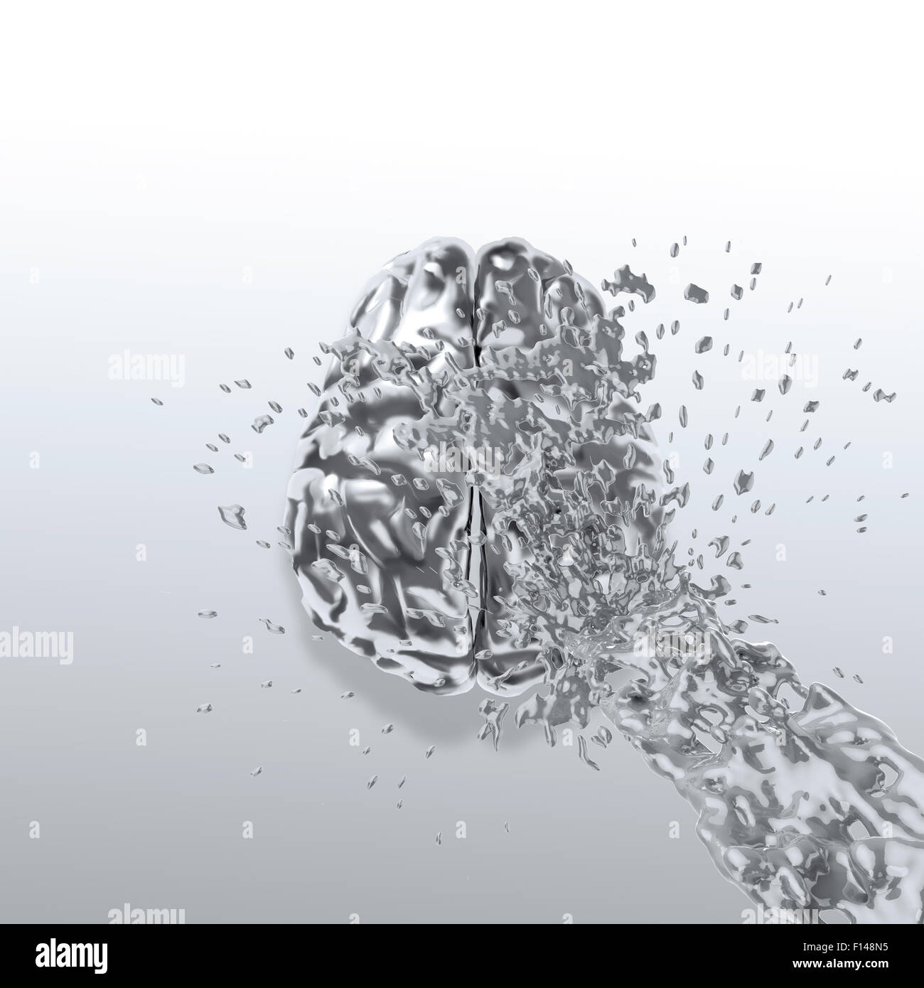 3d liquid metal splash on brain as concept Stock Photo - Alamy