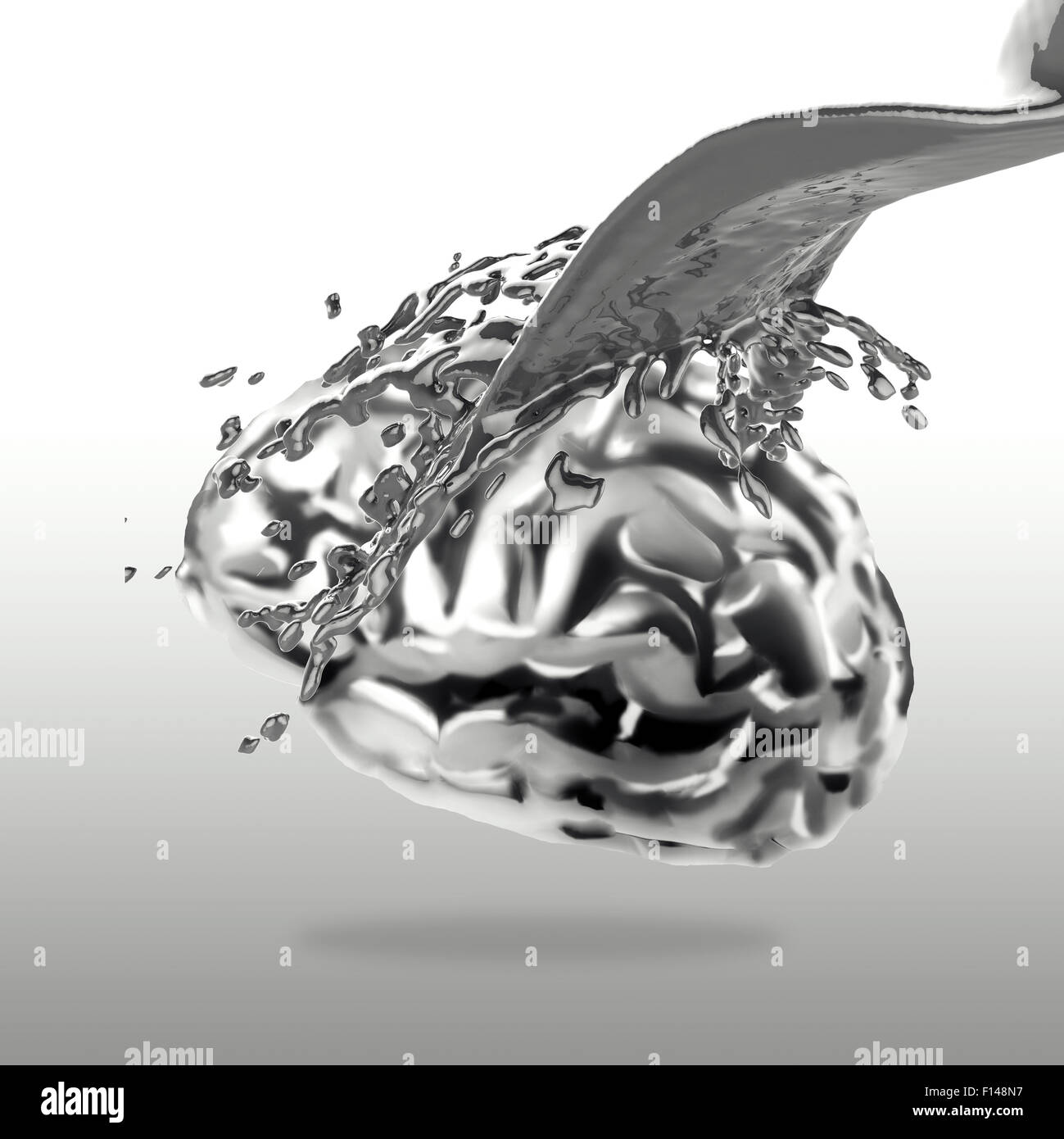 3d liquid metal splash on brain as concept Stock Photo - Alamy