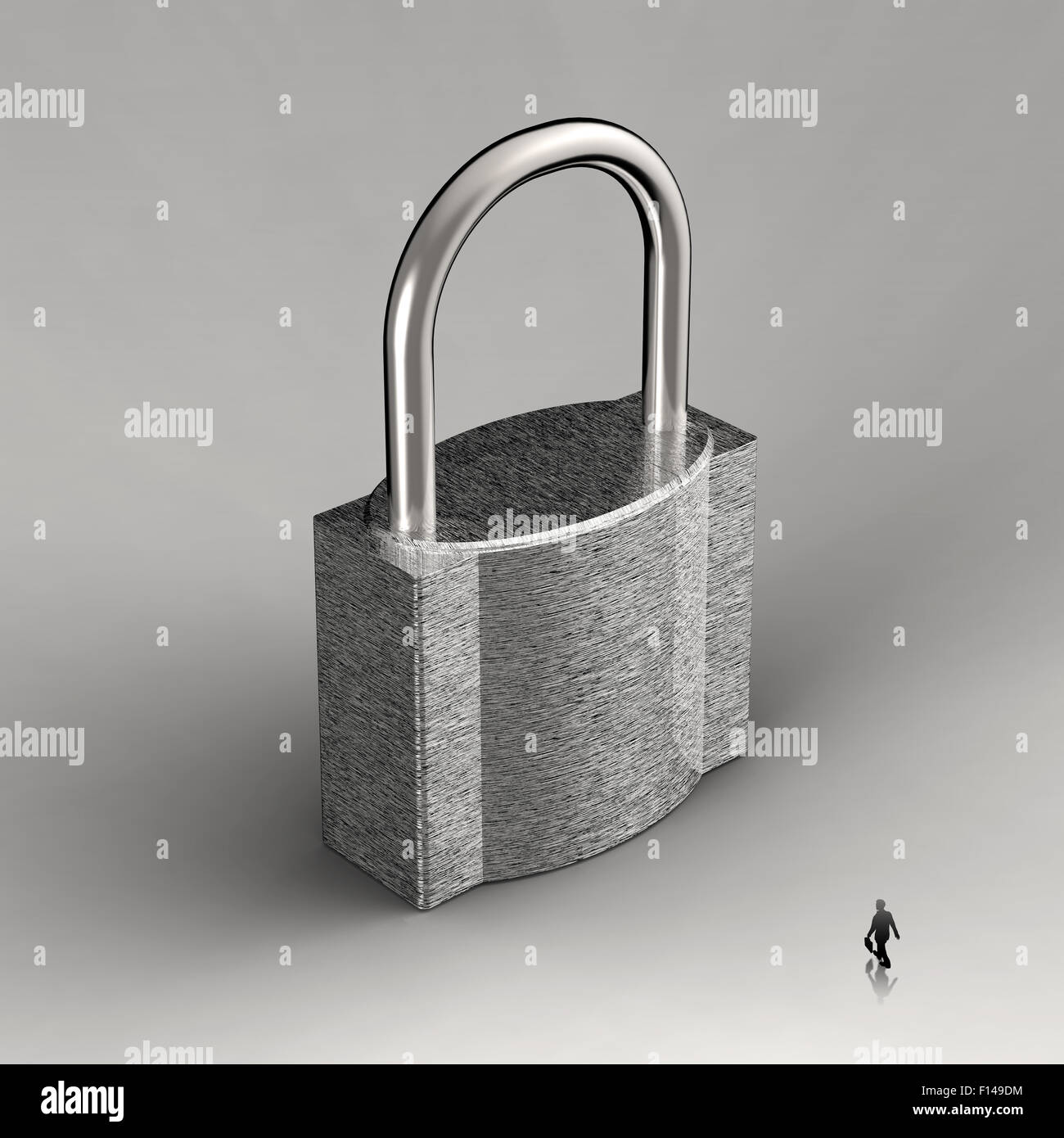 businessman walking to 3d metal padlock as security concept Stock Photo ...